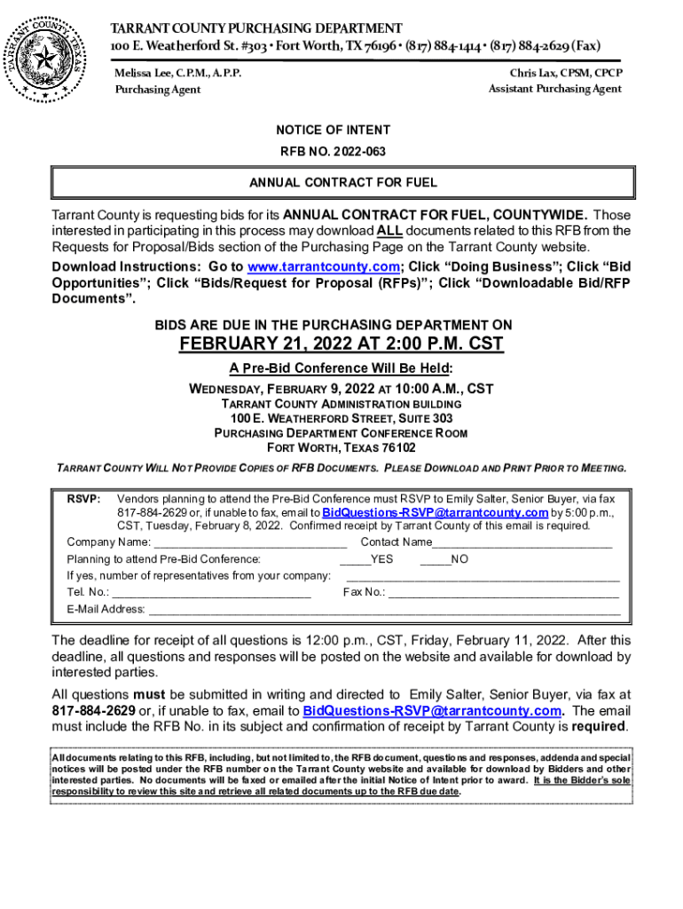 Fillable Online rfb no. 2022-063 request for bid for annual contract for fuel ... Fax Email ...