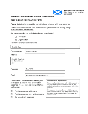 Fillable Online A National Care Service for Scotland consultation: easy ...