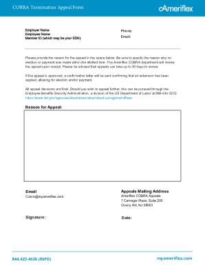Fillable Online Cobra Termination Appeal Form Fax Email Print - pdfFiller