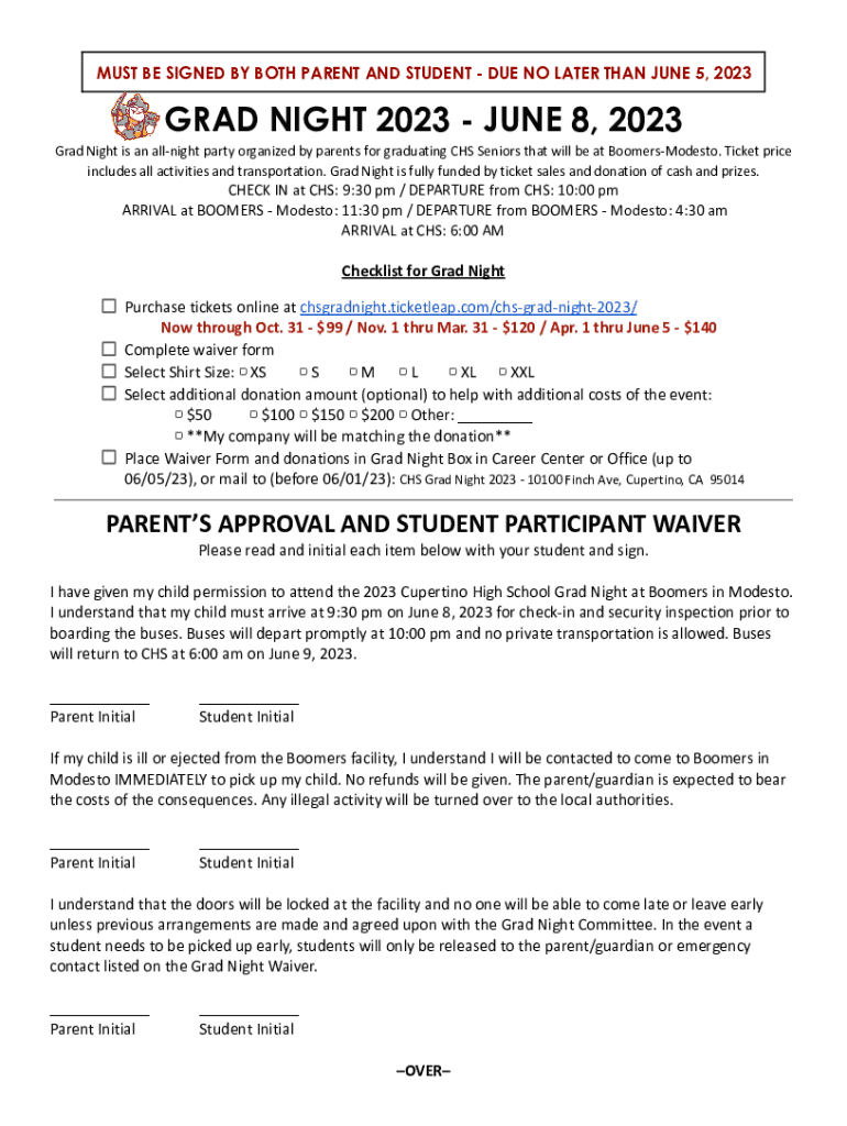Fillable Online Copy of GRAD NITE 2023 w/ INFORMATION ONLY for parent ... Fax Email Print ...