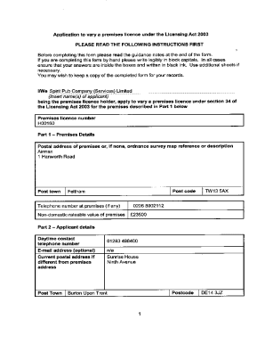Fillable Online APPLICATION TO VARY A PREMISES LICENCE Fax Email Print - pdfFiller