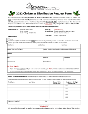 Fillable Online 2022 Christmas Distribution Request Form Fax Email ...