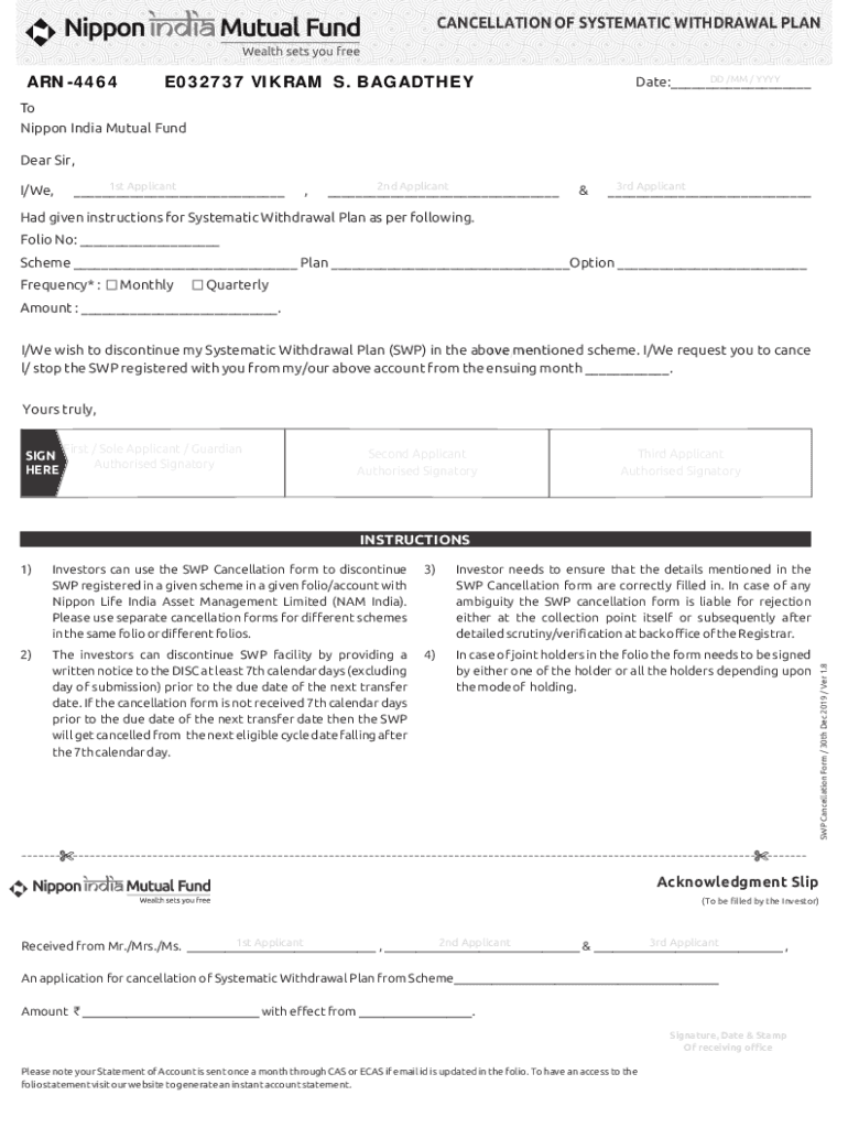 Fillable Online SYSTEMATIC WITHDRAWAL PLAN (SWP) APPLICATION ... Fax Email Print - pdfFiller