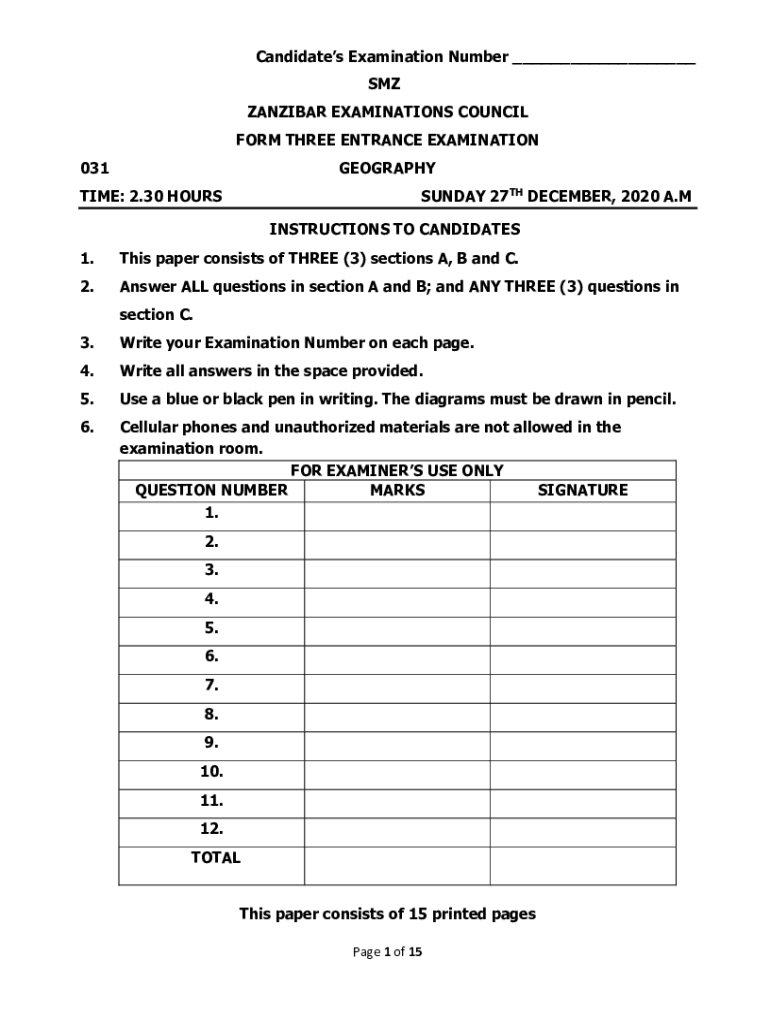 Fillable Online ZANZIBAR EXAMINATIONS COUNCIL Fax Email Print - pdfFiller