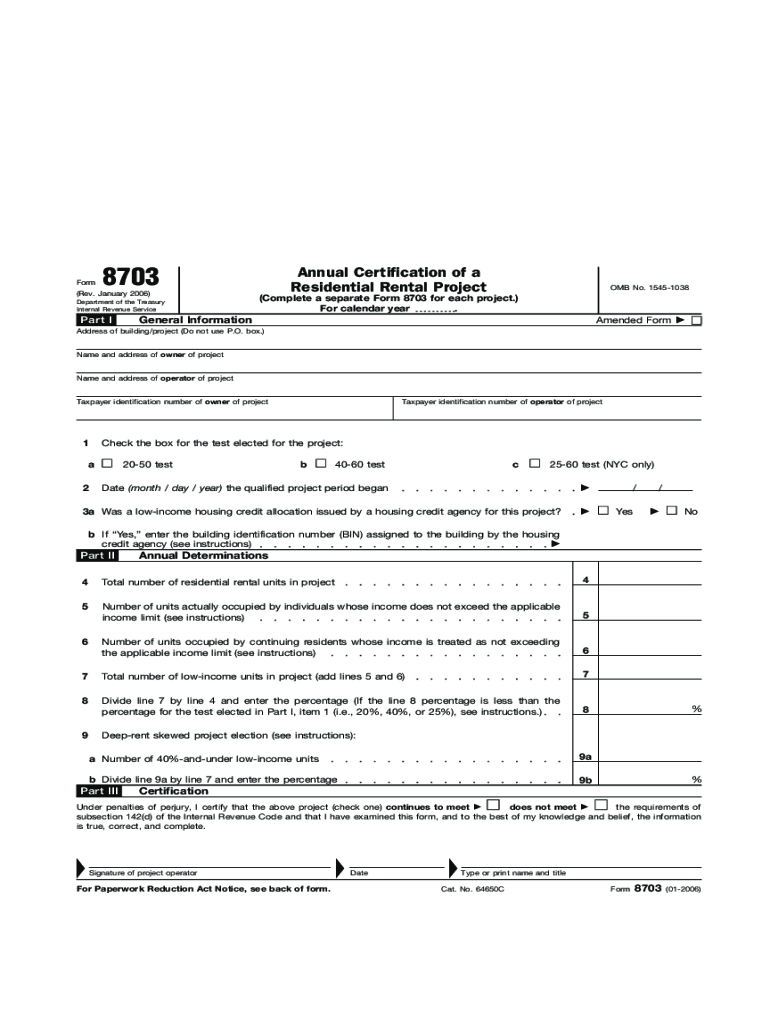 Fillable Online About Form 8703, Annual Certification of a Residential ...