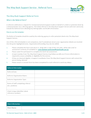Fillable Online The Way Back Support Service Referral Form for ...