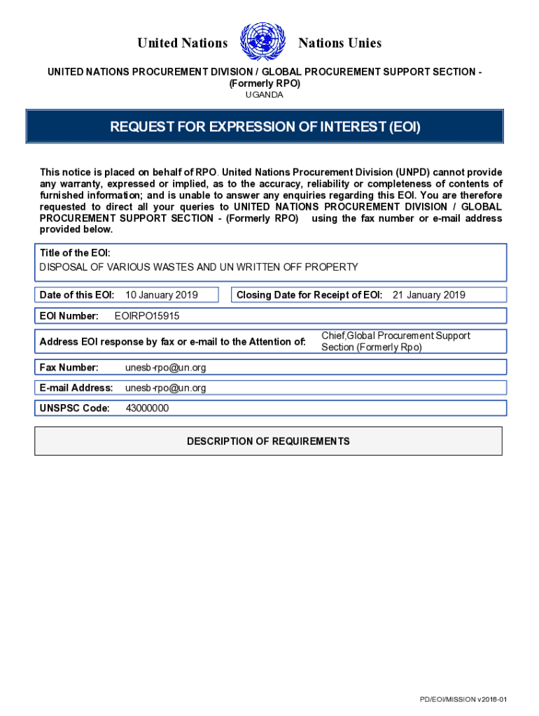 Fillable Online UNITED NATIONS PROCUREMENT DIVISION / GLOBAL ...