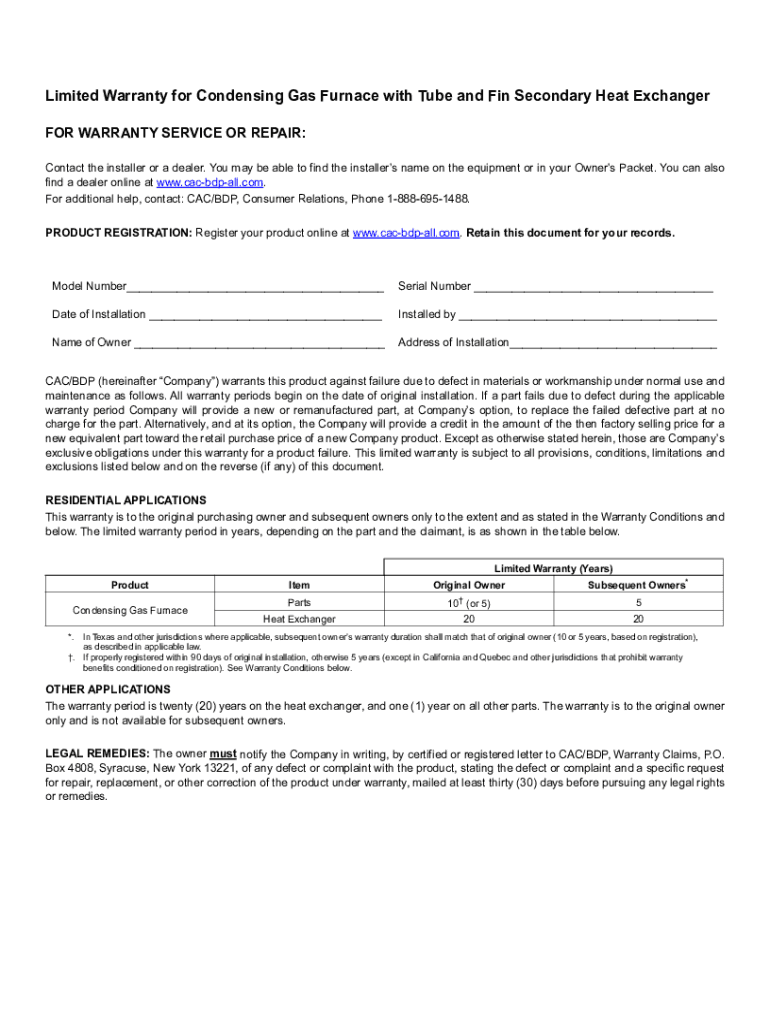Fillable Online Furnace Heat Exchanger Life Expectancy & Warranty ...