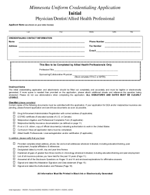 Fillable Online Minnesota Uniform Credentialing Application Initial Fax ...
