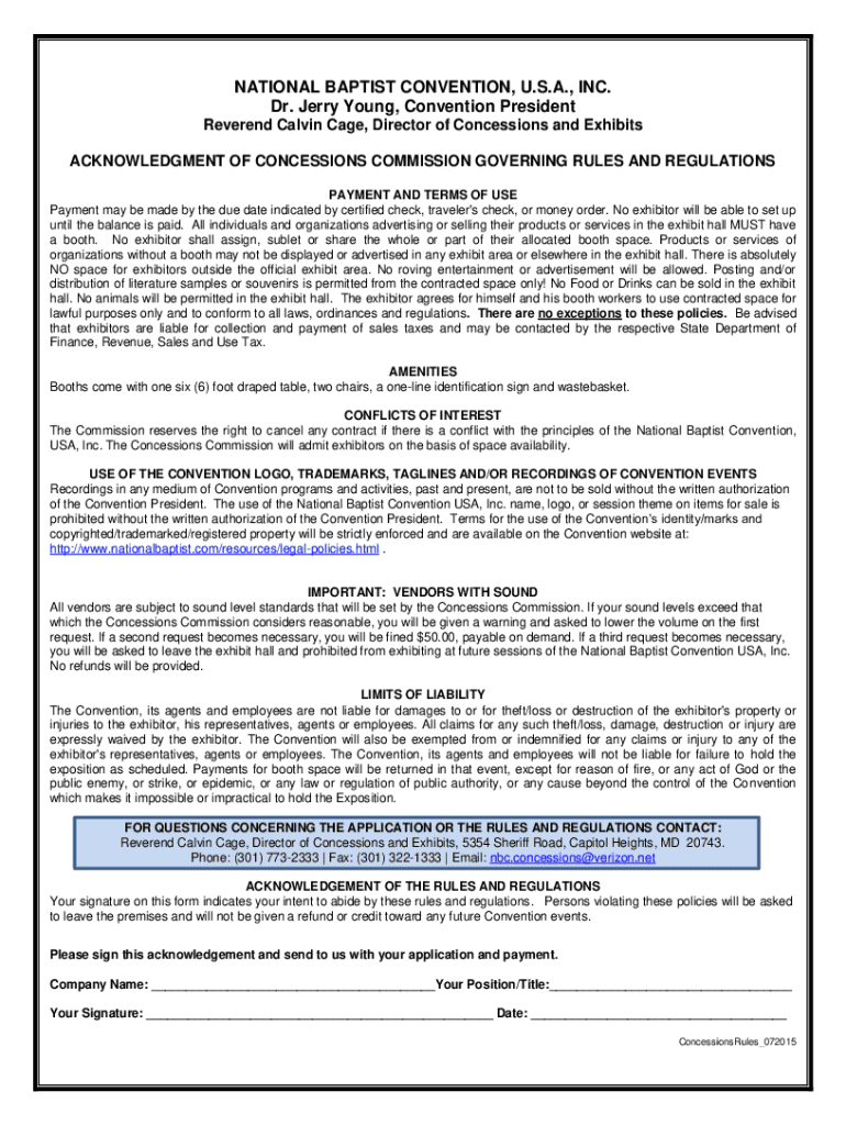 Fillable Online Reverend Calvin Cage, Director of Concessions and ...