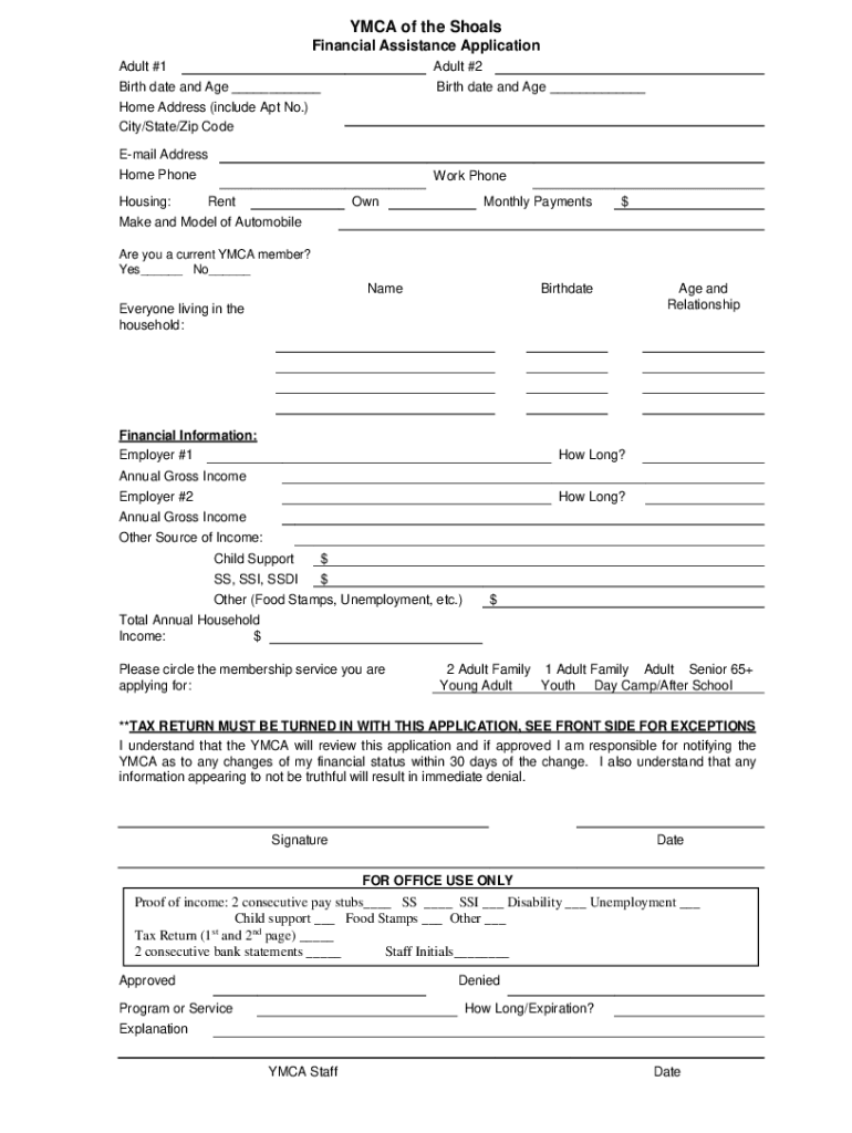 Fillable Online Financial Assistance Application - YMCA of the Shoals Fax Email Print - pdfFiller