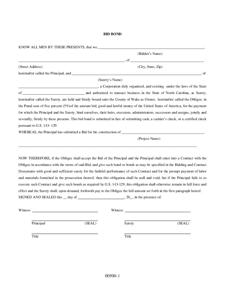 Fillable Online Bid Bond Form - Amazon AWS Fax Email Print - pdfFiller