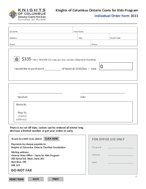 Fillable Online Coats for Kids 2022 Order Form - Ontario Knights Of ...