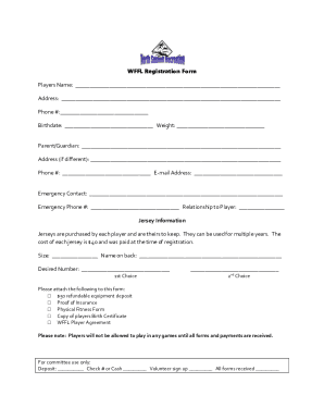 Fillable Online WFFL Registration Form Players Name - Rain Retail POS ...