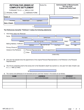 Fillable Online Probate and Family Court Petition for Order of Complete ...