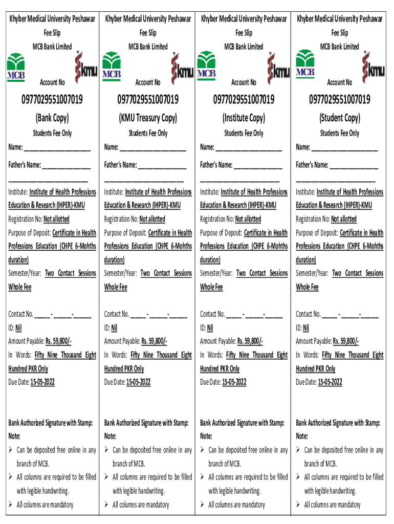 Fillable Online Khyber Medical University (KMU) Peshawar Degrees and ...