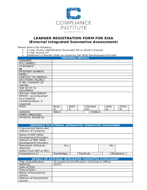 LEARNER REGISTRATION FOR EISA Doc Template | pdfFiller