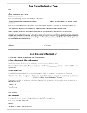 Fillable Online Dual Name Declaration Form Dual Signature Declaration ...