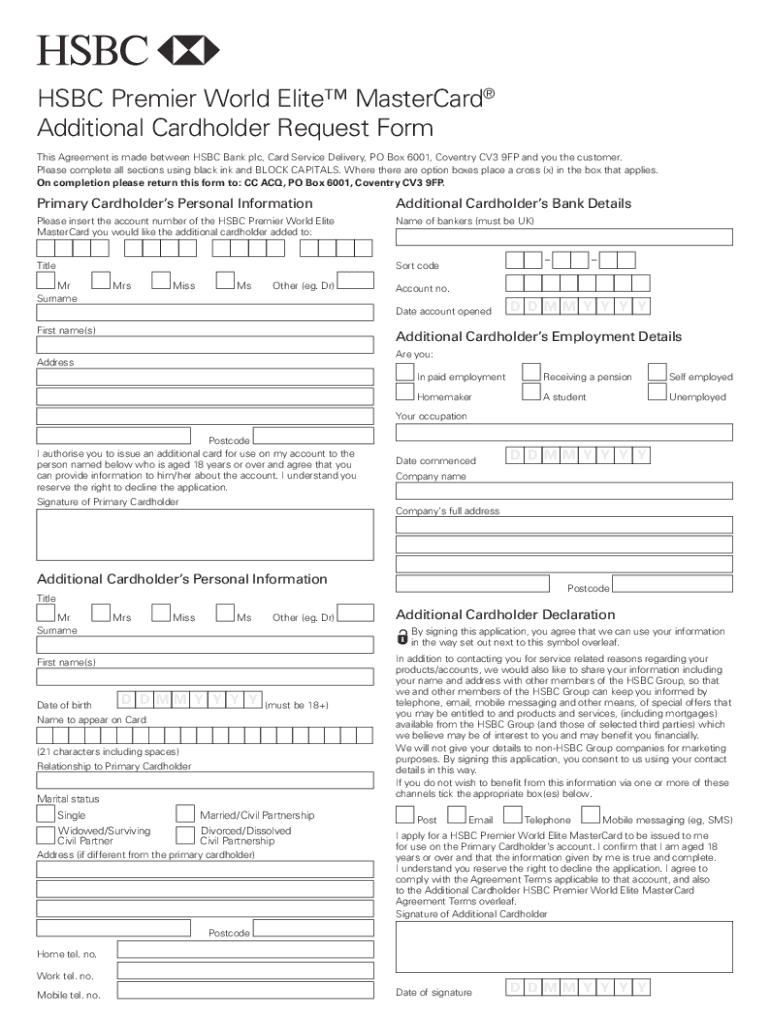 Fillable Online Additional Cardholder Request FormHSBC Expat Fax Email Print - pdfFiller