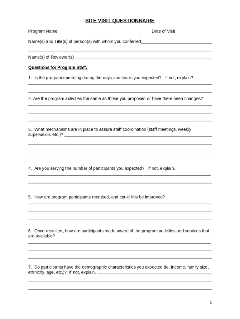 SITE VISIT QUESTIONNAIRE Doc Template | pdfFiller