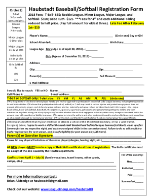 Fillable Online Haubstadt Baseball/Softball Registration Form Fax Email ...