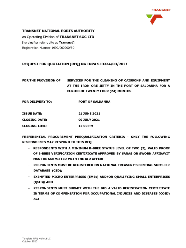 Fillable Online 0001 RFQ Template - Caisson cleaning 24 months.pdf Fax ...