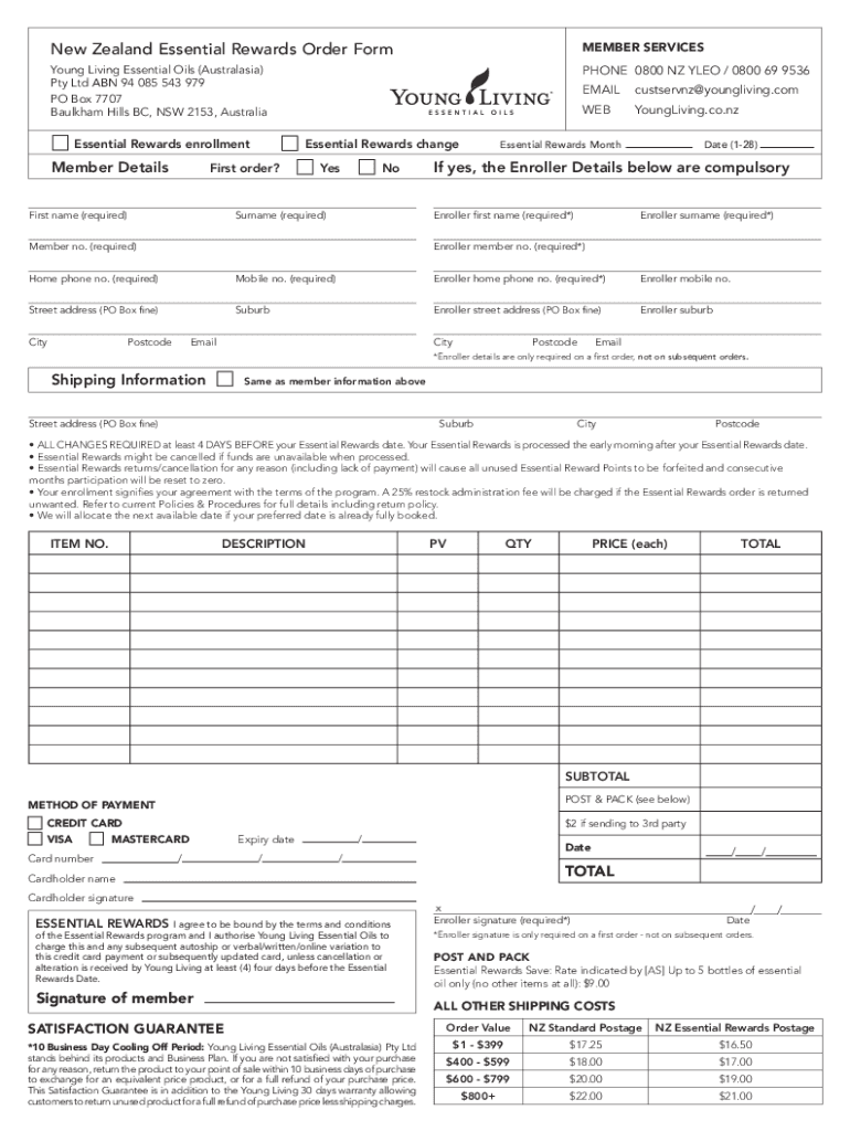 Fillable Online Essential Rewards Order Form Fax Email Print - pdfFiller