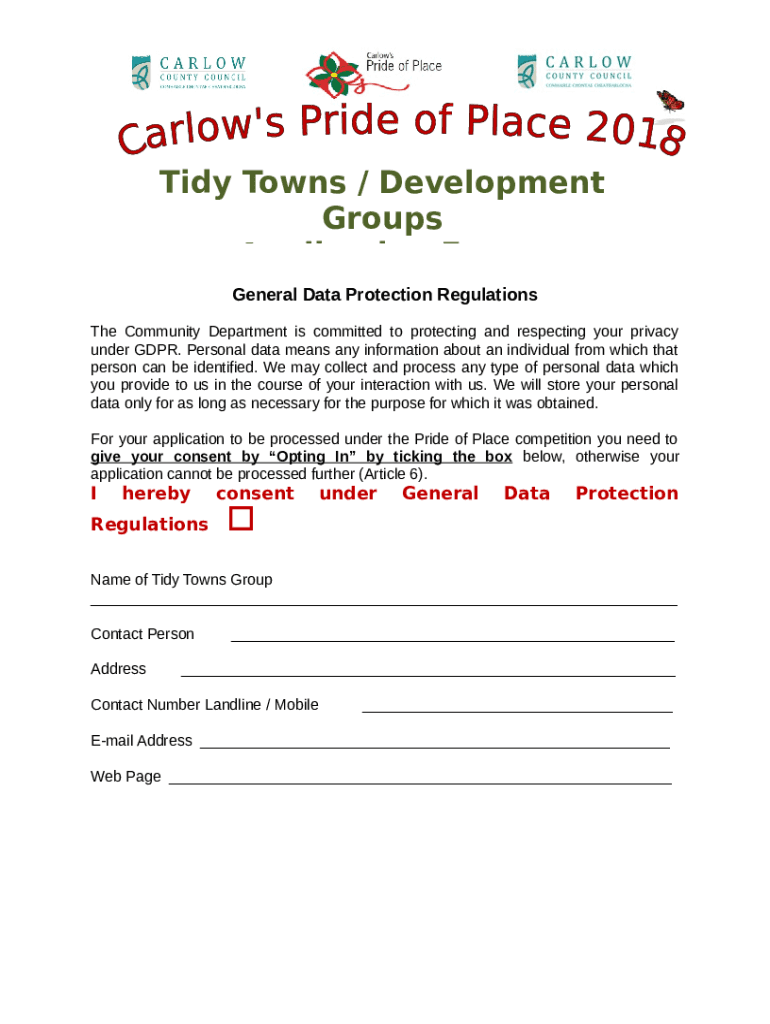 Tidy Towns / Development Groups Application Doc Template | pdfFiller