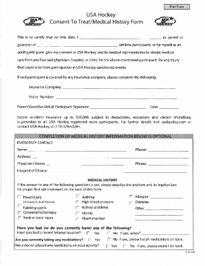 Fillable Online USA Hockey Consent To Treat/Medical History Form - Ngin ...
