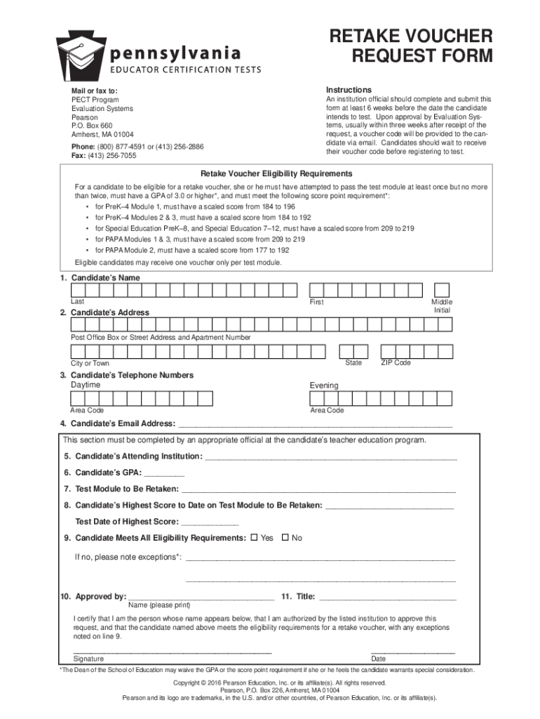 Fillable Online PECT Retake Voucher Request Form Fax Email Print ...
