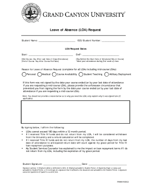 Fillable Online Fillable Leave of Absence Request (Grand Canyon ...