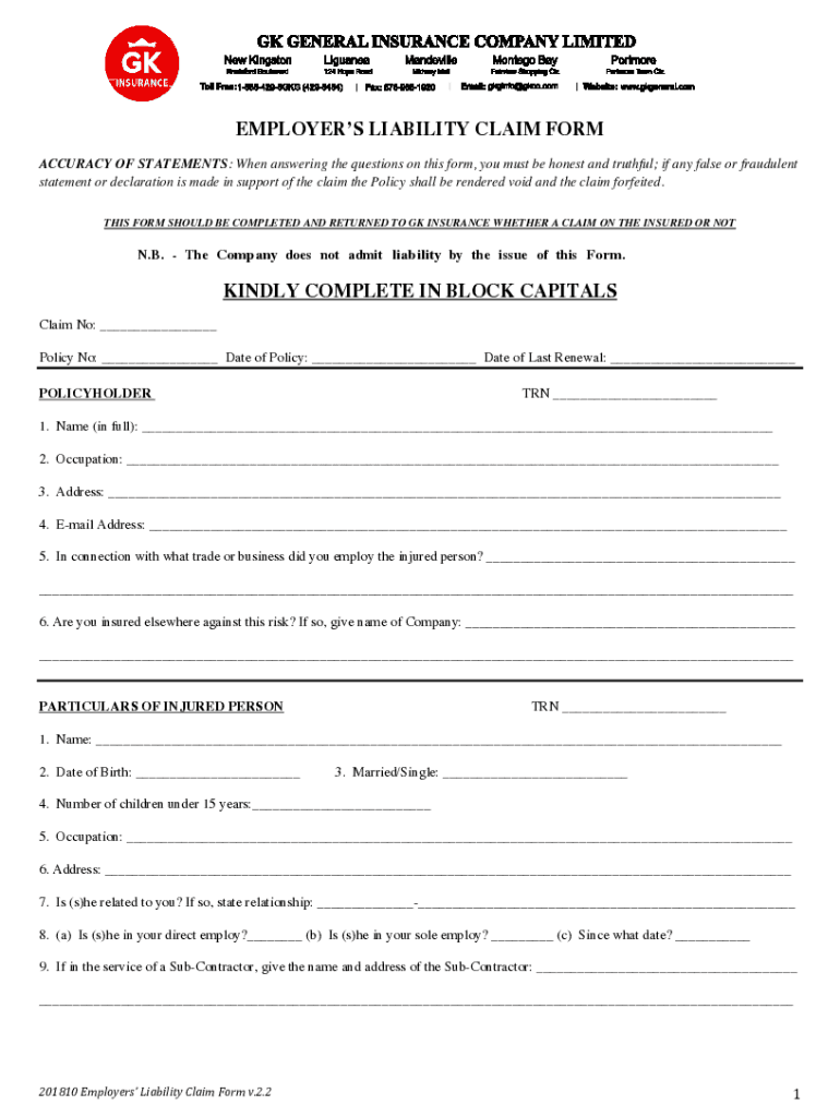 Fillable Online 20210429 Employer's Liability Claim Form.docx Fax Email ...