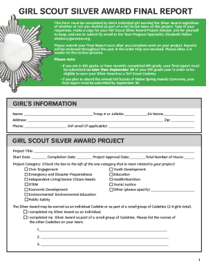 Fillable Online GSCWM Girl Scout Silver Award Proposal Form Fax Email ...