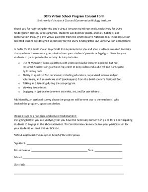 Fillable Online nationalzoo si DCPS Virtual School Program Consent Form ...