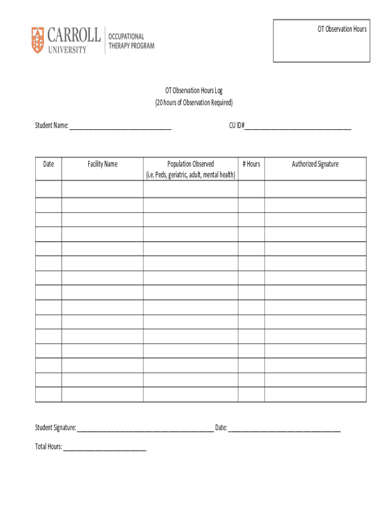 Fillable Online Observation Hours form - Central Community College Fax ...