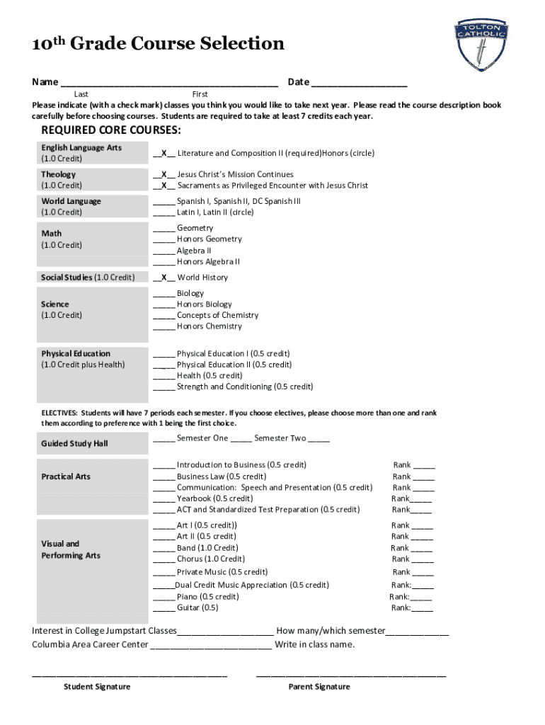 Fillable Online Please indicate (with a check mark) classes you think ...