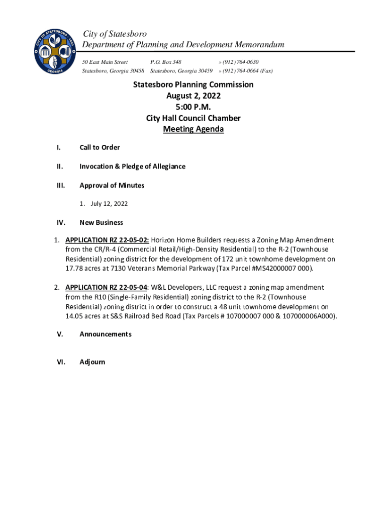 Fillable Online APPLICATION RZ 22-05-02: Horizon Home Builders requests a Zoning Map Amendment ...