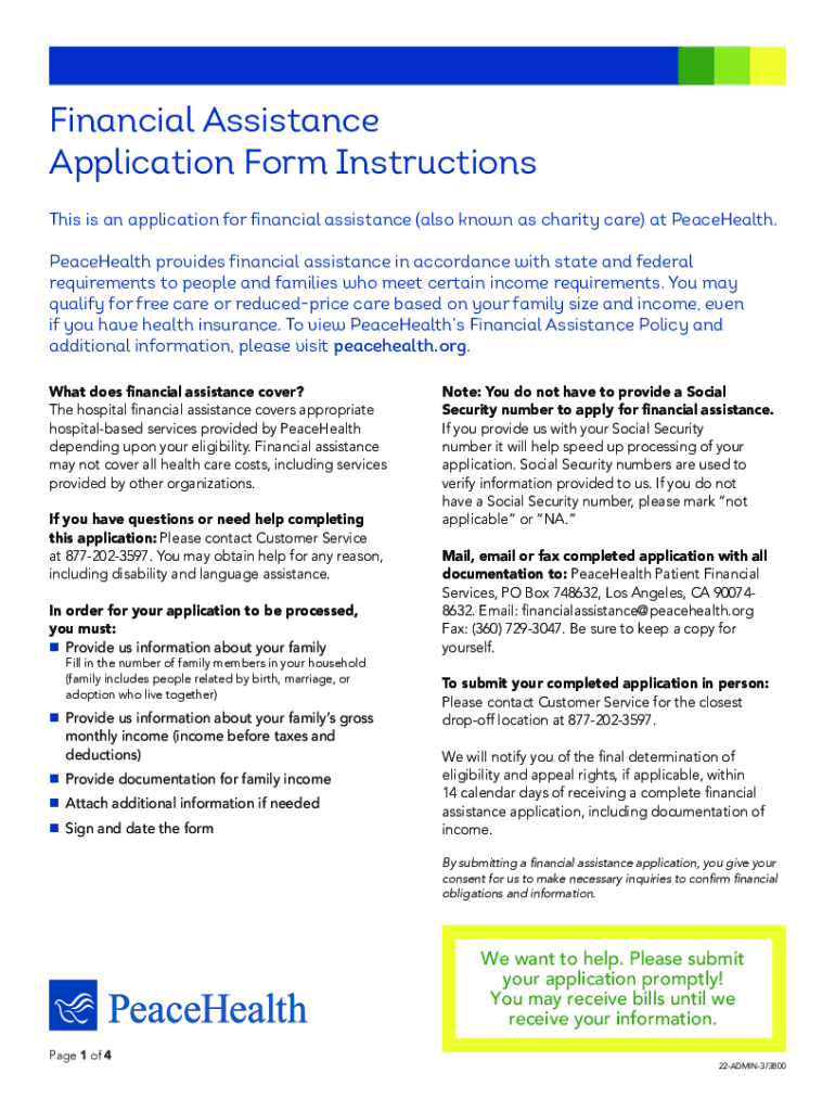 Fillable Online Peacehealth Financial Assistance Application Form Fax Email Print - pdfFiller