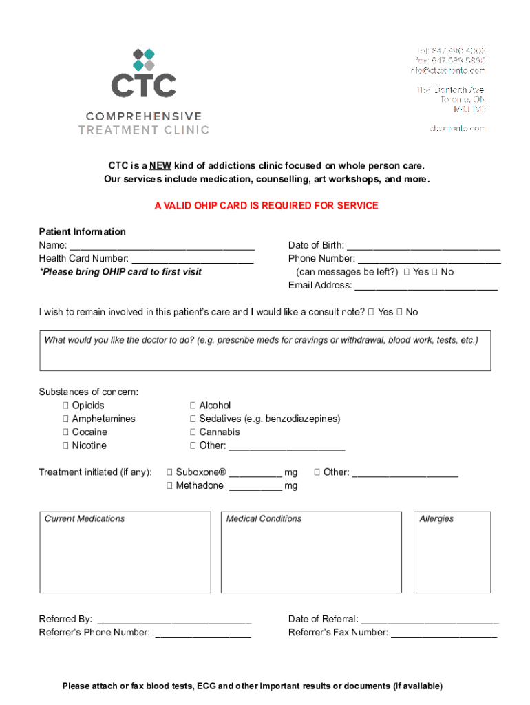 Fillable Online CTC Referral Form - Comprehensive Treatment Clinic Fax Email Print - pdfFiller