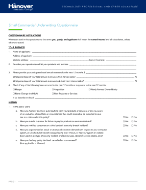 Fillable Online Small Commercial Underwriting Questionnaire Fax Email ...