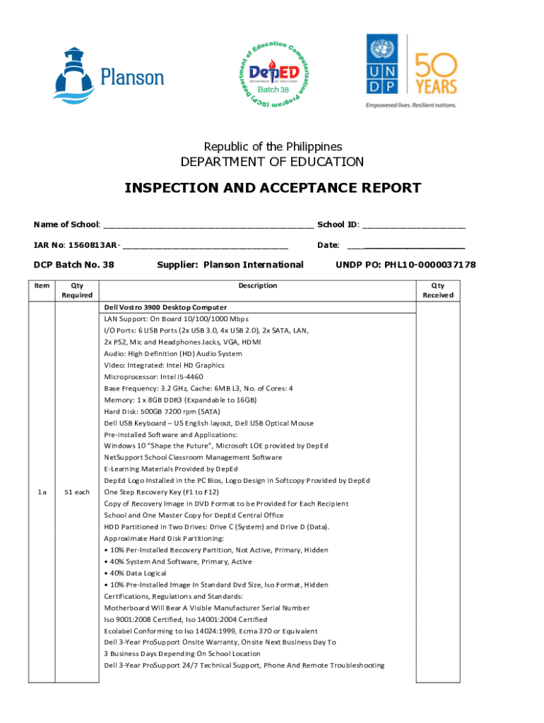 Fillable Online Lot 2 DCP Batch 38 Inspection and Acceptance Report.docx Fax Email Print - pdfFiller