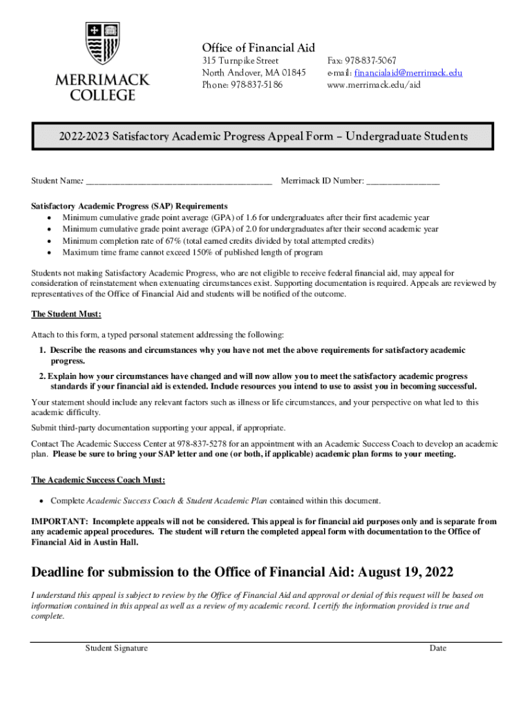 Fillable Online 2022-2023 Satisfactory Academic Progress Appeal Form Fax Email Print - pdfFiller