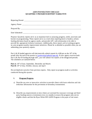 AFC quarterly progress report narrative template Doc Template | pdfFiller