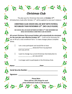 Fillable Online Christmas Club Account: Payroll Deduction Authorization ...