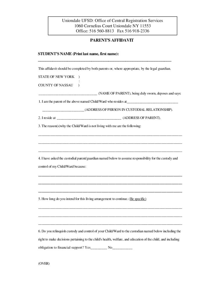Fillable Online PARENT'S AFFIDAVIT Uniondale UFSD - SharpSchool Fax Email Print - pdfFiller