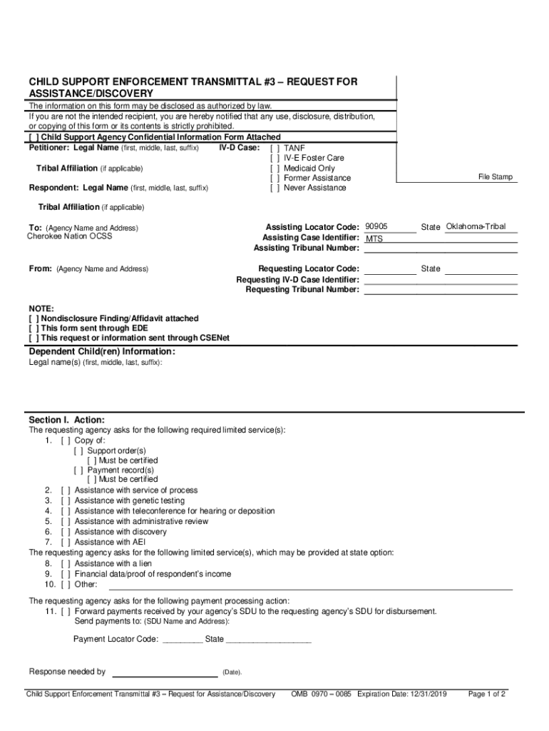 Fillable Online Child Support Enforcement Transmittal #1 - Initial ...