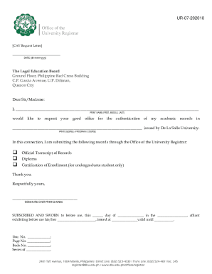 Fillable Online CAV Request Letter - De La Salle University Fax Email ...