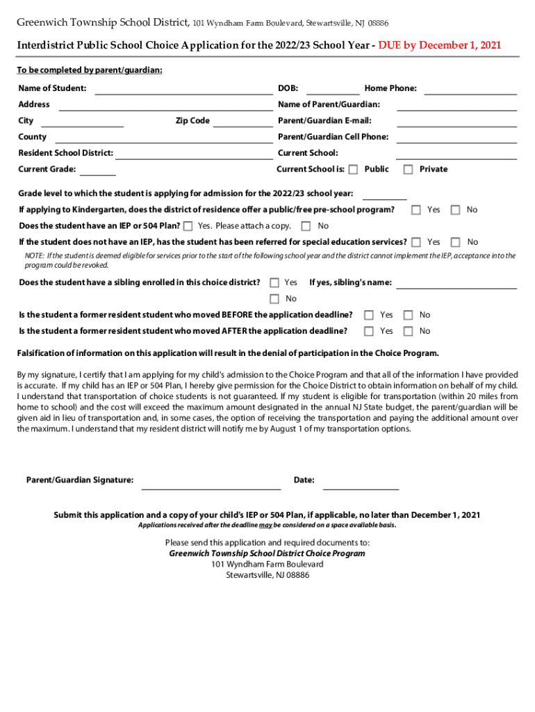 Fillable Online Choice Application for the 2022/23 School Year ...