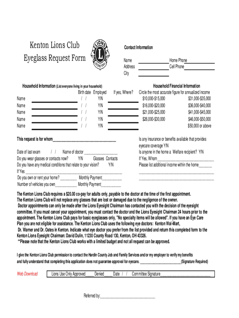 Fillable Online application for lions club assistance Fax Email Print ...