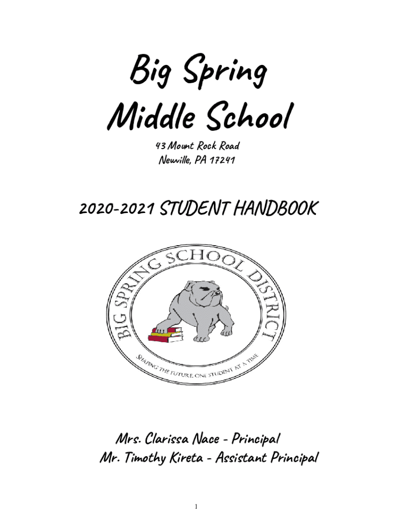 Fillable Online Big Spring Middle School - 2020-2021 STUDENT HANDBOOK ...